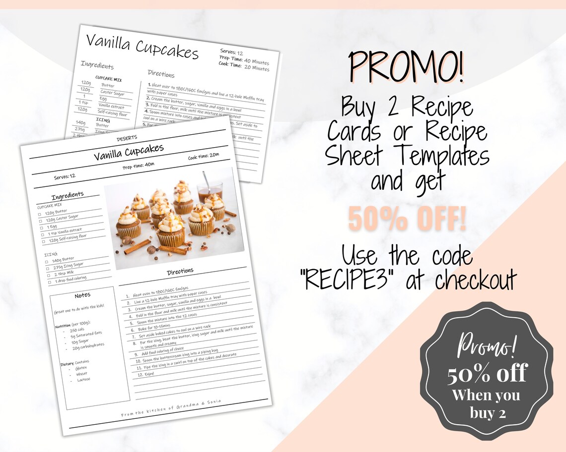 EDITABLE Recipe Card Template Recipe Template Recipe Cards - Etsy