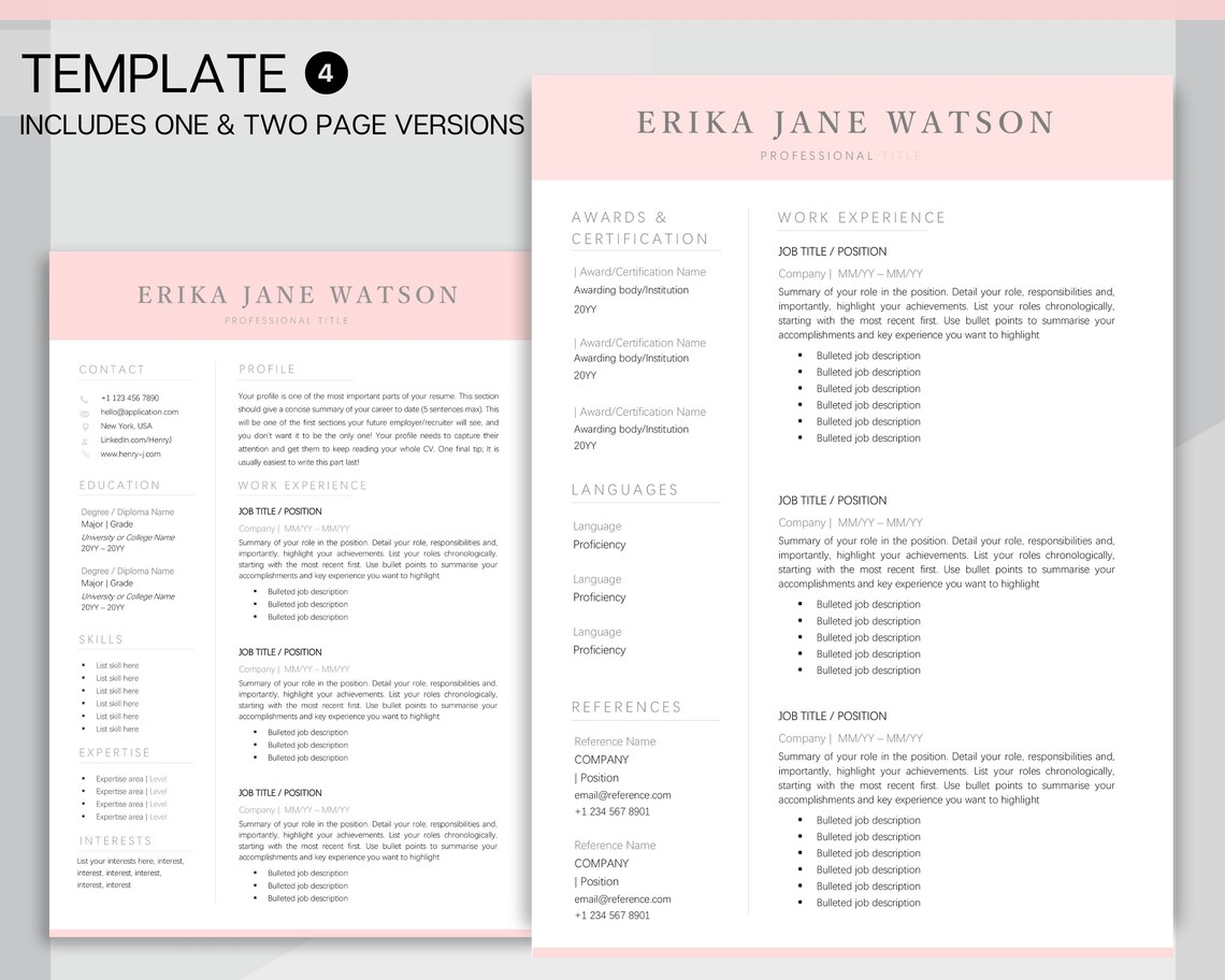 Resume Template Word BUNDLE. Resume Bundle. Professional CV - Etsy