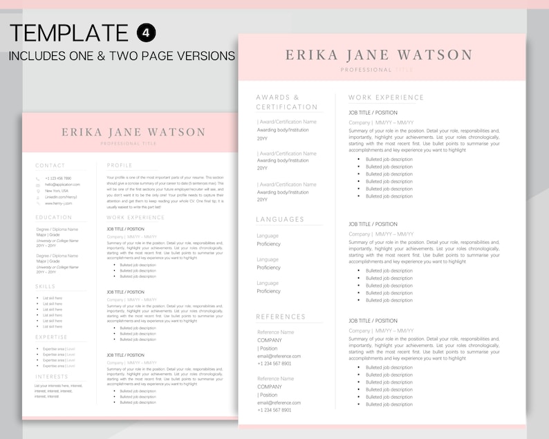 Creative Resume BUNDLE Resume Template Word. Professional CV - Etsy