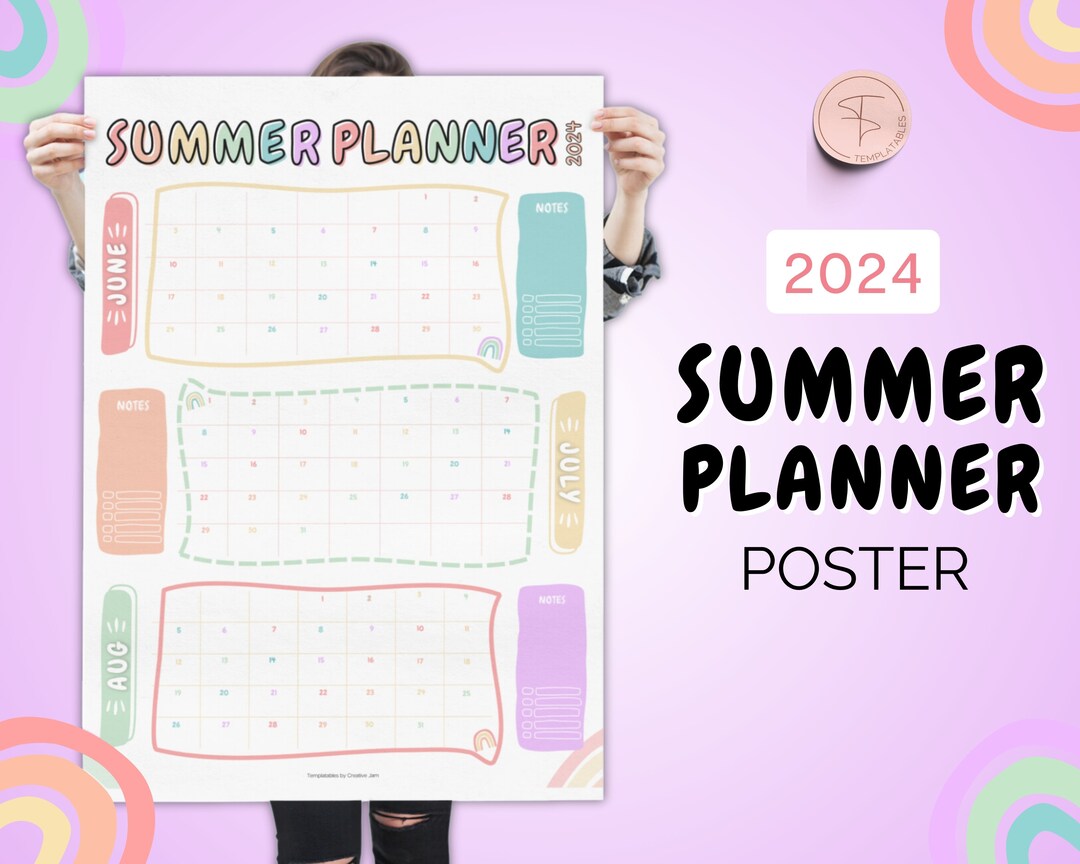 2024 Summer Poster, COLORFUL Kids Summer Calendar, Summer Countdown ...