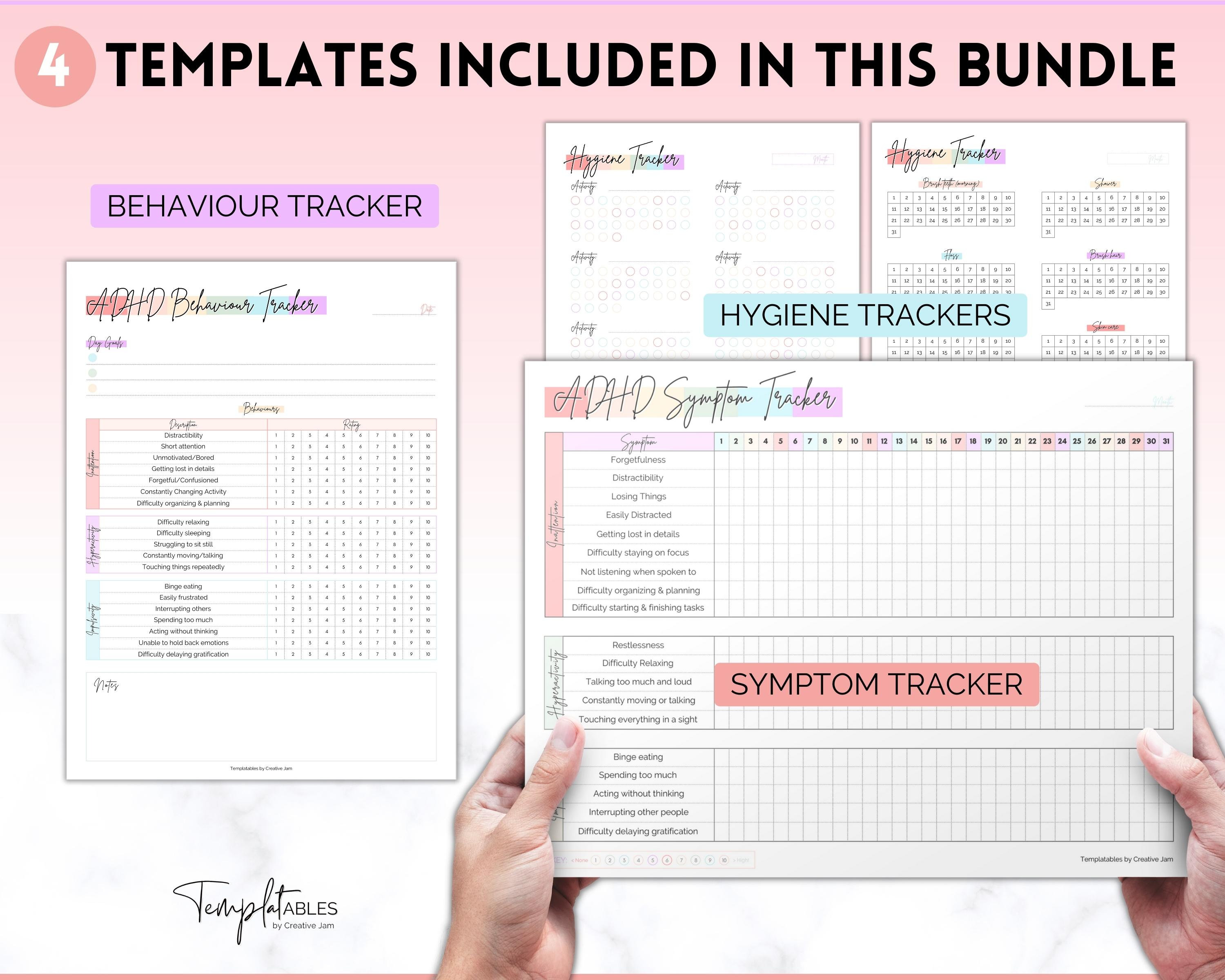 Printable ADHD Trackers for Adults! Monthly Symptom Tracker, Behavior ...