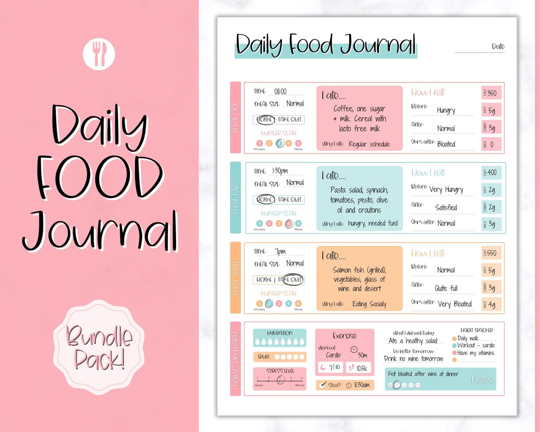 Daily Food Diary Printable, Colorful Food Journal, Diet & Nutrition Log ...