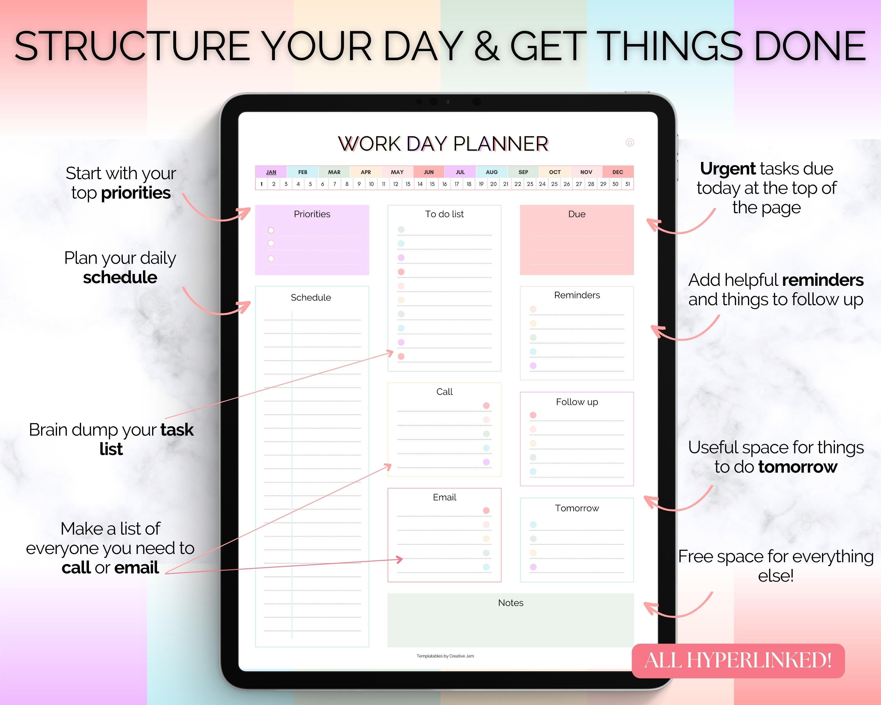 Work Planner, Digital Planner, Work Day Organizer, Daily Planner, Work ...