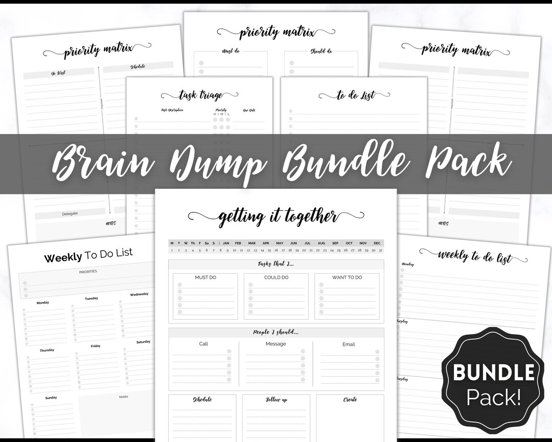 Brain Dump Printable BUNDLE, to Do List, ADHD Planner, Daily Template ...