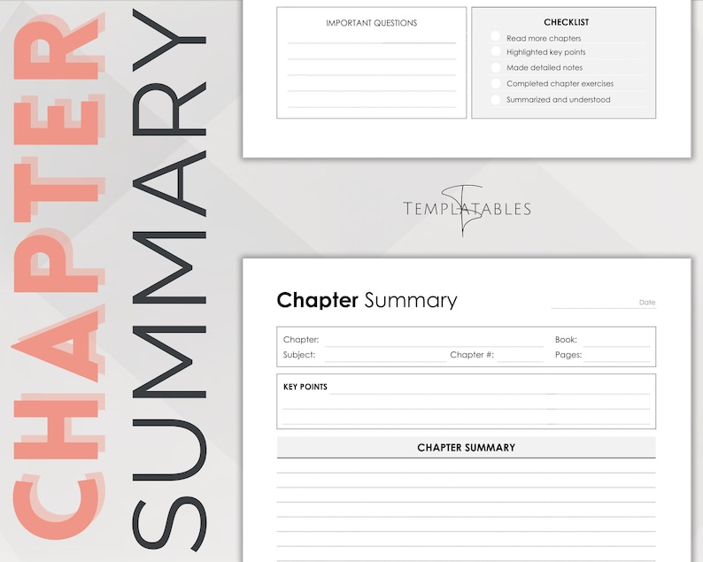 EDITABLE Chapter Summary Template Study Guide Textbook - Etsy