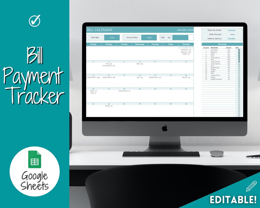 GOOGLE SHEETS Bill Payment Tracker, Monthly Bill Calendar, Automated ...