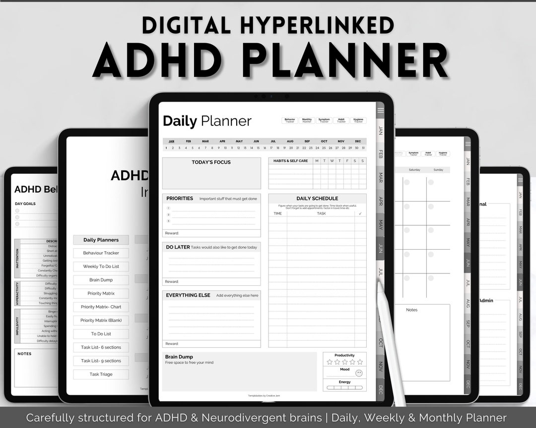 ADHD Digital Planner, Daily Planner for Neurodivergent Adults, Brain ...