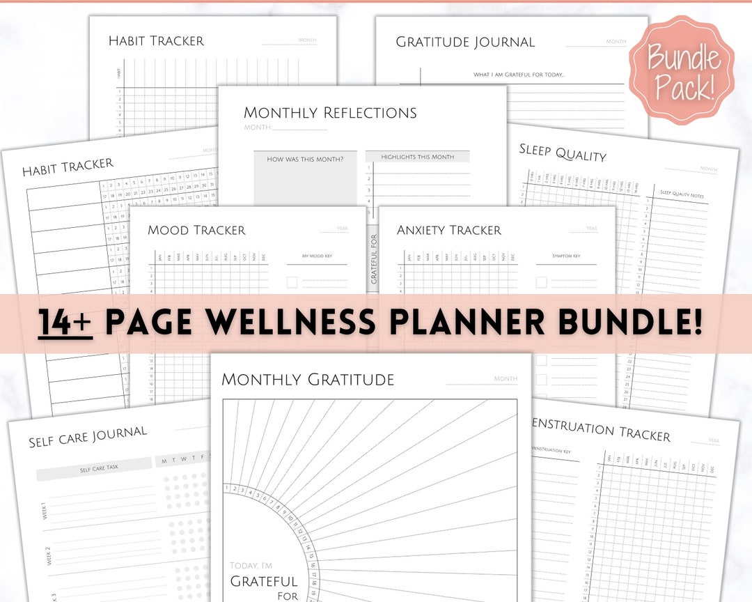 Wellness Planner BUNDLE Self Care Journal Printable Selfcare - Etsy