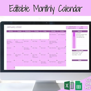 EDITABLE Monthly Calendar, Monthly Planner Template, Automated ...