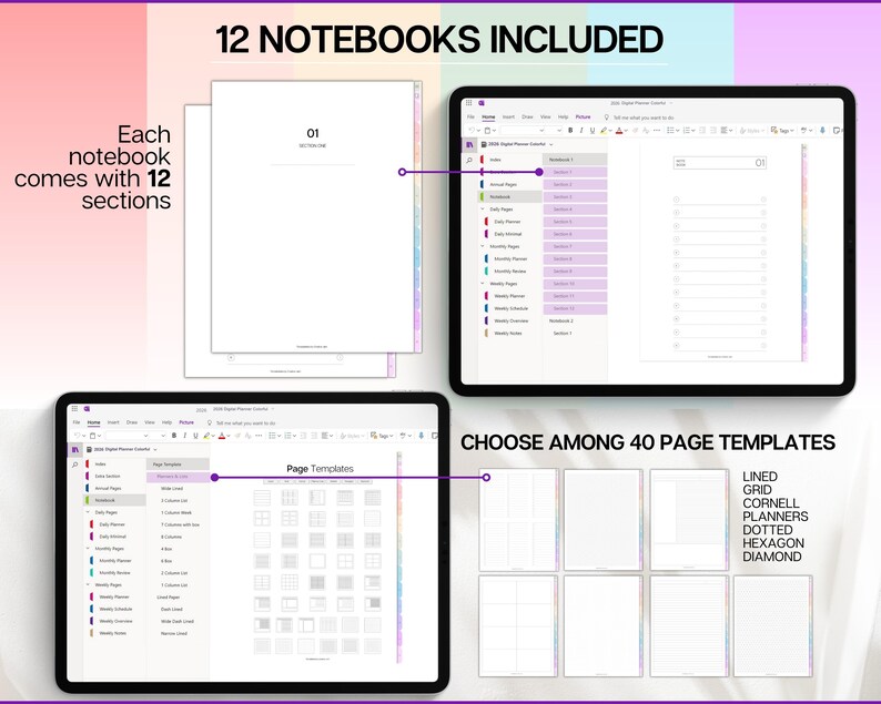 Onenote Planner, 2026 COLORFUL Digital Planner, Onenote Template, Daily ...