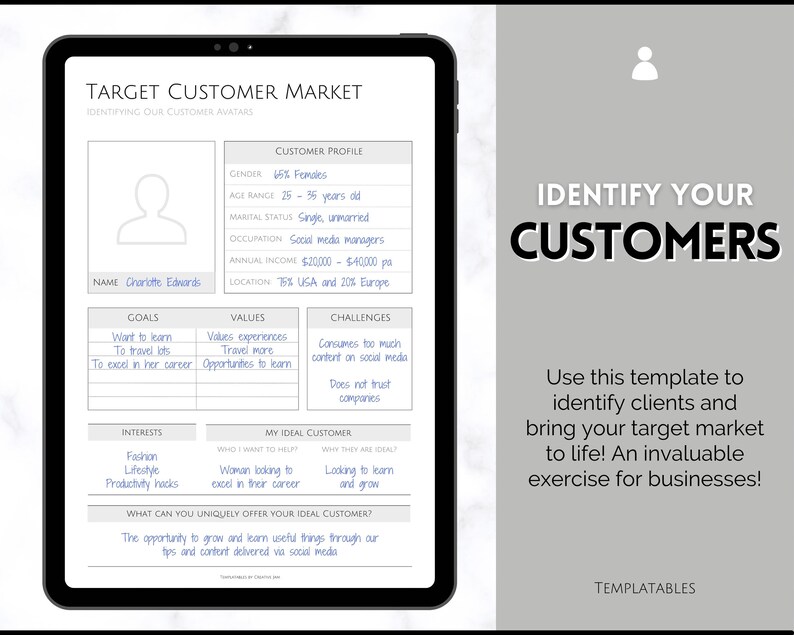Customer Avatar Worksheet Target Customer Market Template - Etsy