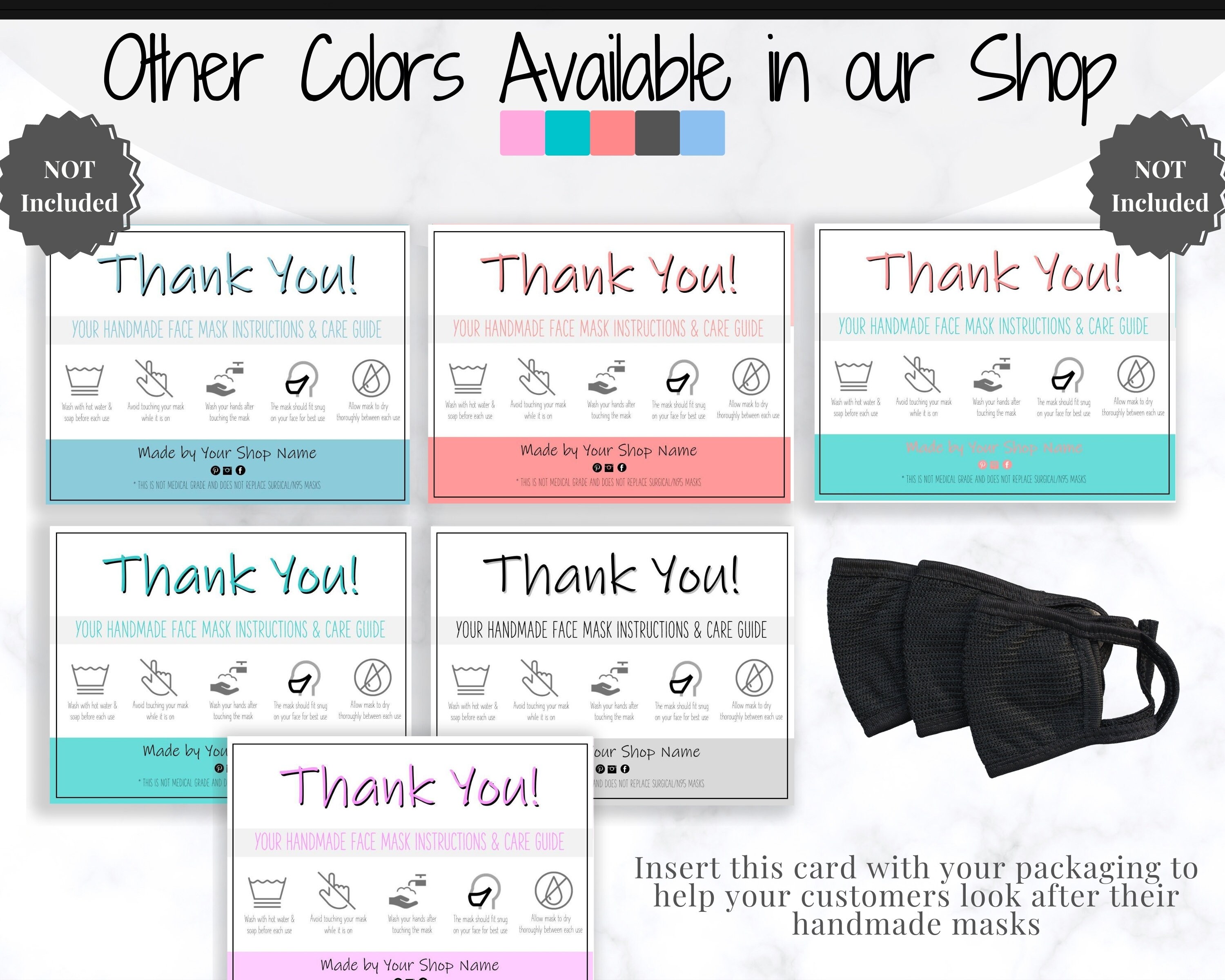 EDITABLE Face Mask Label Care Card THANK YOU for Your Order | Etsy UK