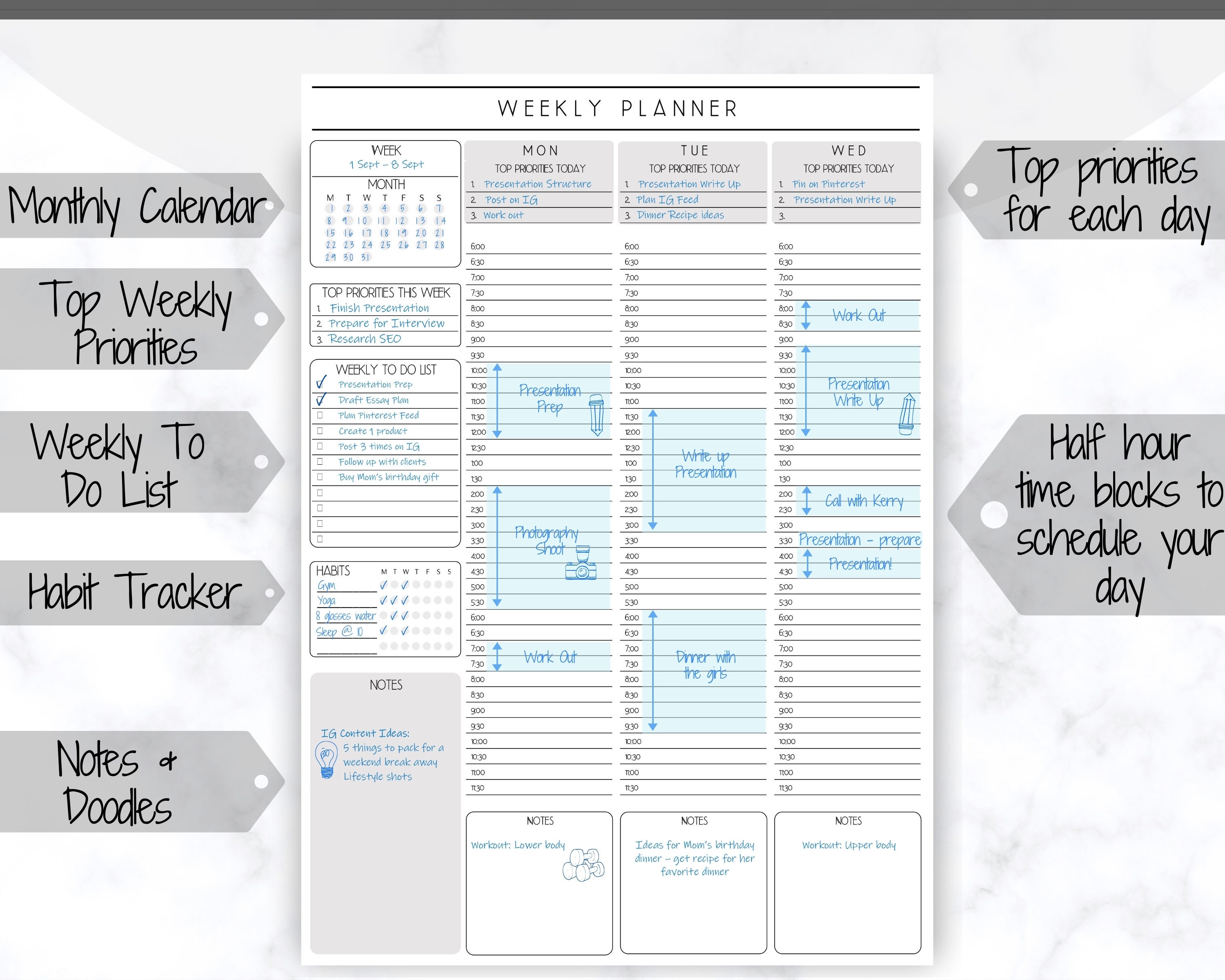 To Do List Printable Weekly Planner Hourly Planner Week on | Etsy