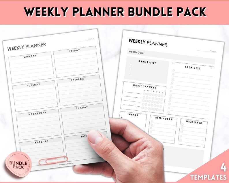 Printable Weekly Planner Template BUNDLE Week at a Glance - Etsy