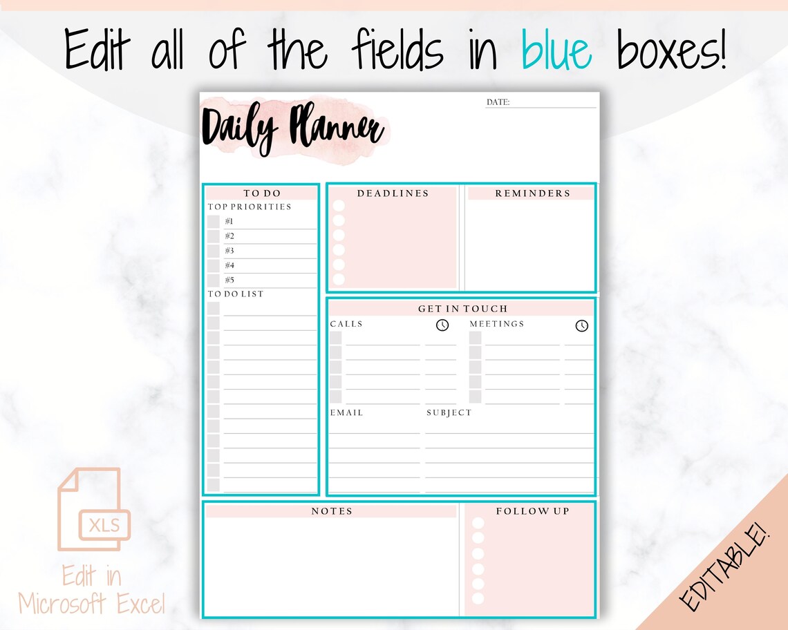 EDITABLE DAILY PLANNER to Do List Printable Productivity - Etsy