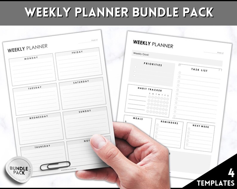 Printable Weekly Planner Template BUNDLE Week at a Glance - Etsy Ireland