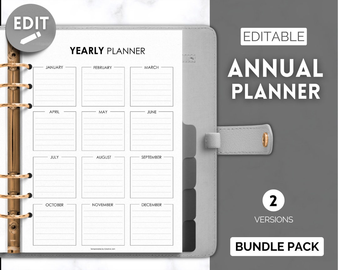 Yearly Overview, Editable Yearly Planner, Year at a Glance, Undated ...
