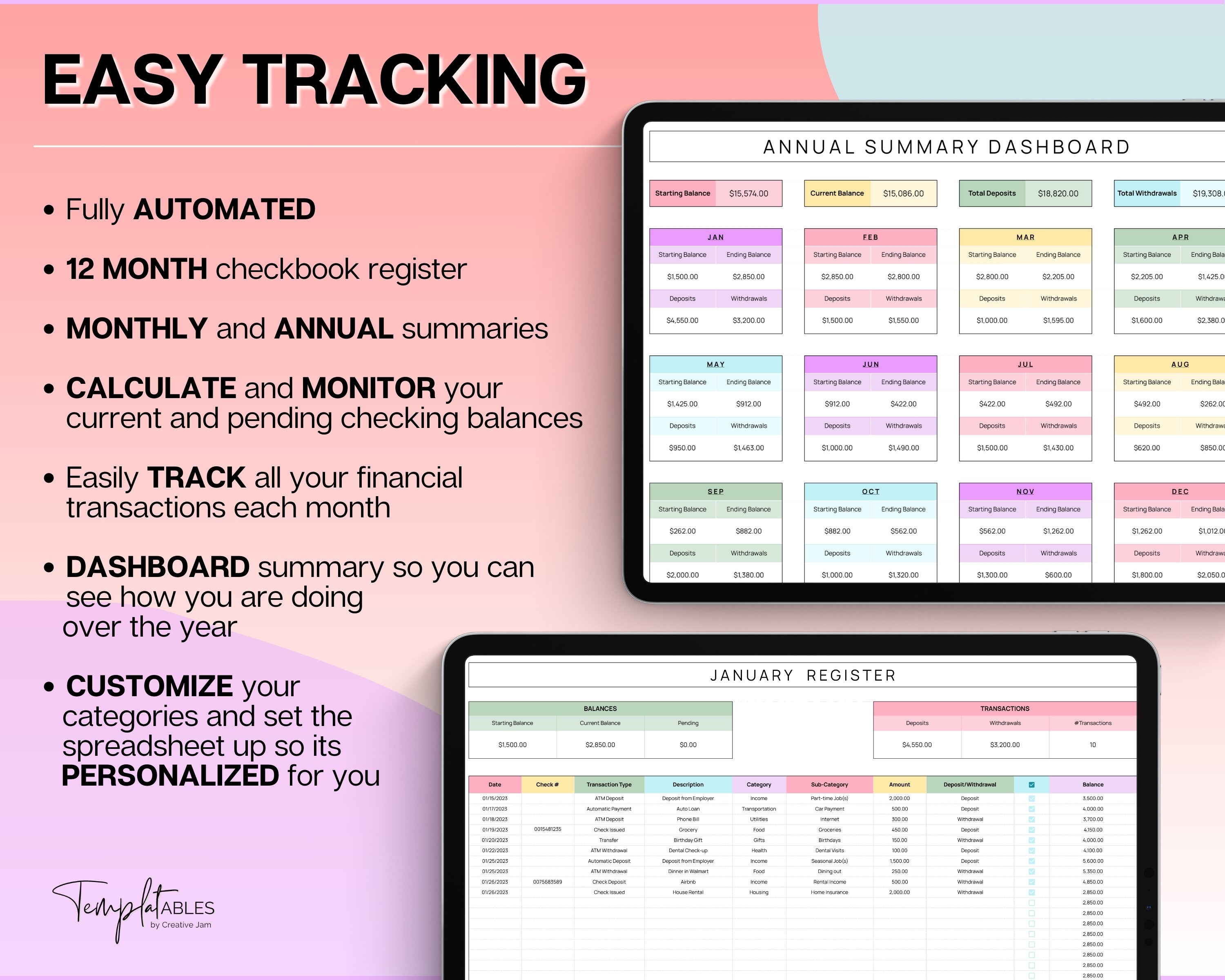 Checkbook Register Spreadsheet, Google Sheets Check Register, Bill ...
