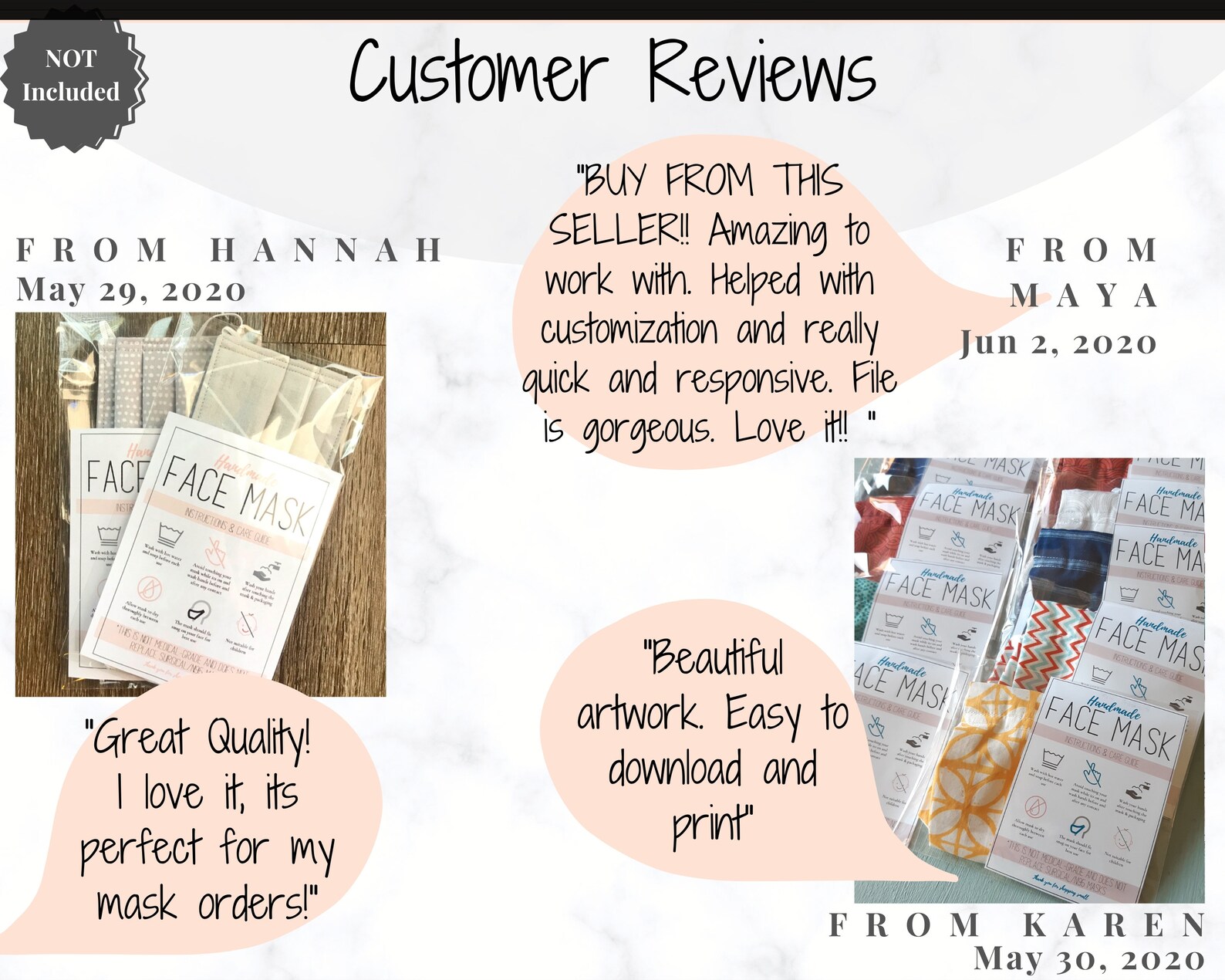 Face Mask LABEL CARE CARD Labels for handmade items Face | Etsy