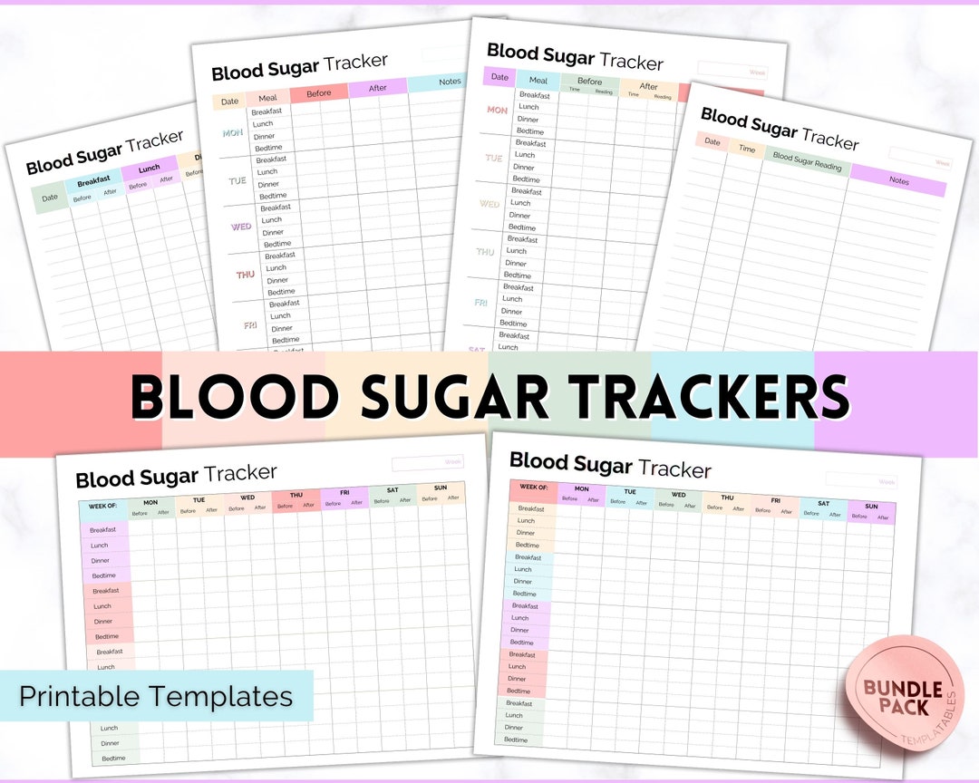 Blood Sugar Log, BUNDLE of 6 Blood Sugar Trackers, Glucose Tracker ...