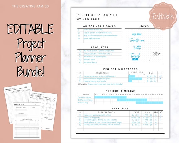 EDITABLE Project Planner Printable. Template BUNDLE Work | Etsy