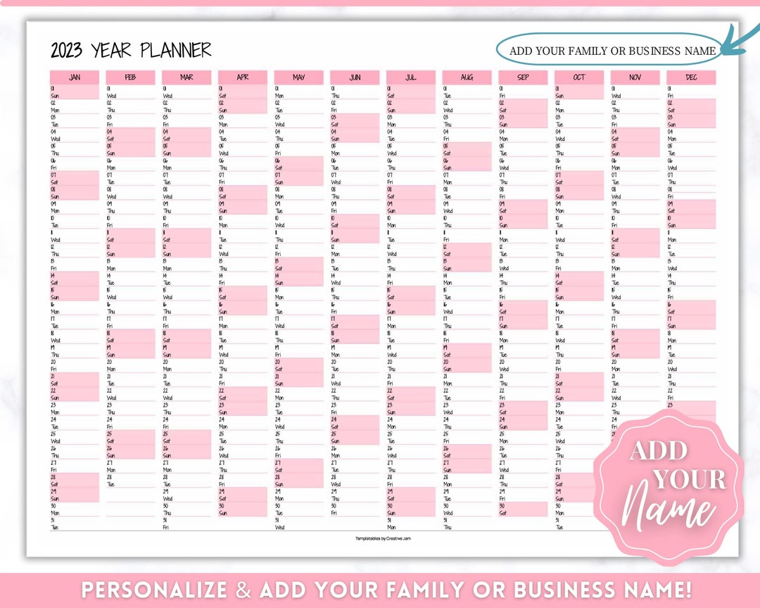 EDITABLE 2023 Wall Calendar Printable, Large Yearly Calendar, Giant 12 ...