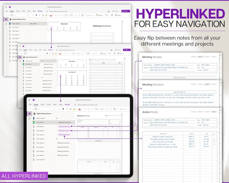 Onenote Meeting Notes Template, Editable Meeting Minutes, Digital ...