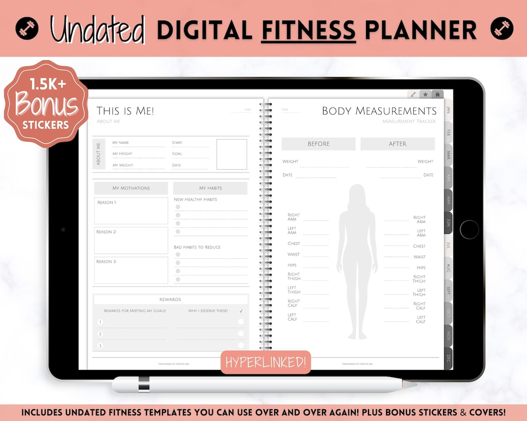 UNDATED Digital Fitness Planner, Goodnotes Fitness Planner, Fitness ...
