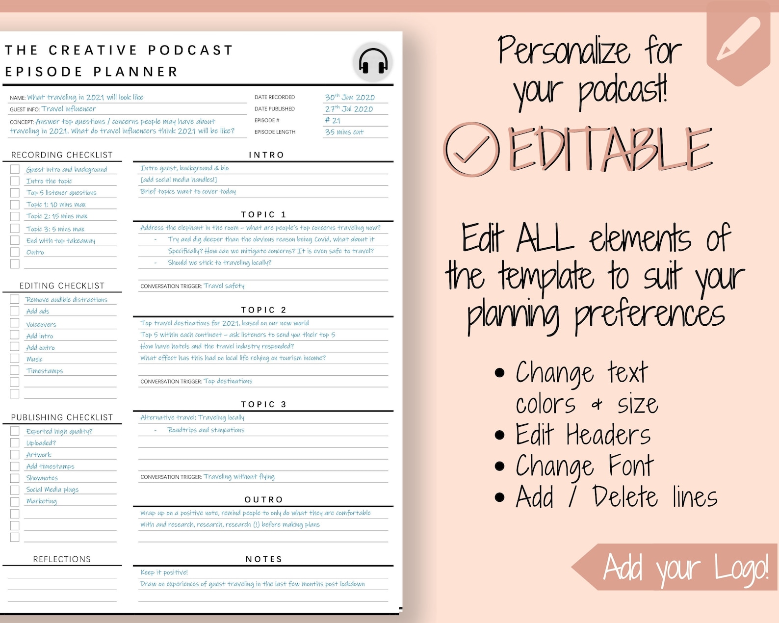 Podcast Planner Editable BUNDLE Pack. Podcast Template - Etsy