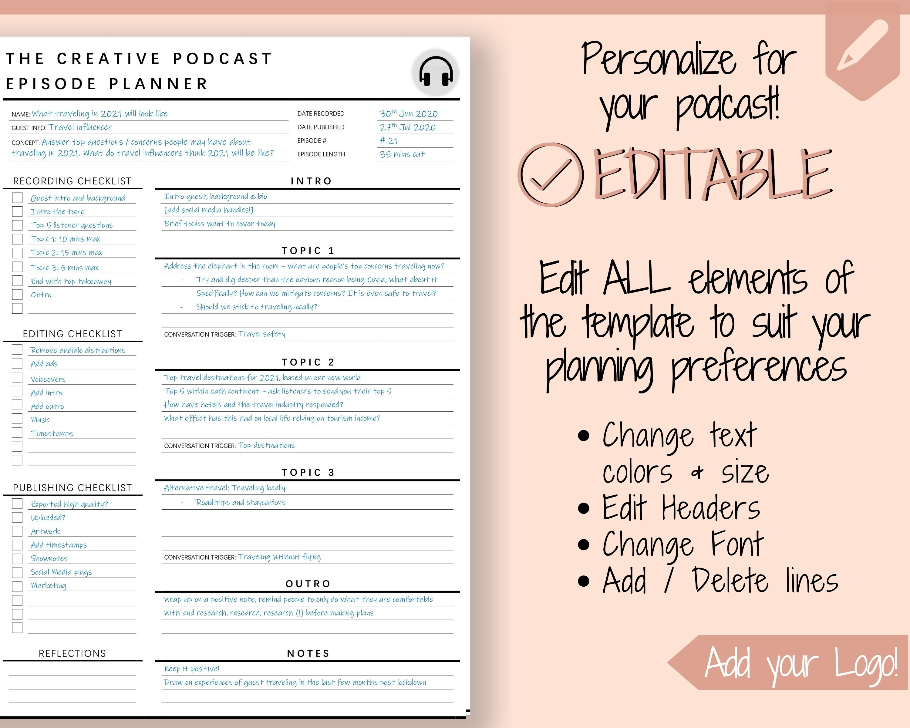 Podcast Planner Editable BUNDLE Pack. Podcast Template - Etsy UK