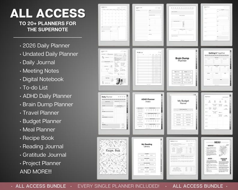Supernote | ALL ACCESS Template Pack | 2026 Daily Planner, Digital to ...