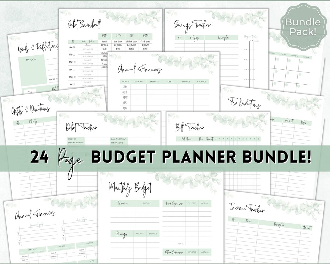 Budget Planner Printable BUNDLE, Financial Tracker, Savings Tracker ...