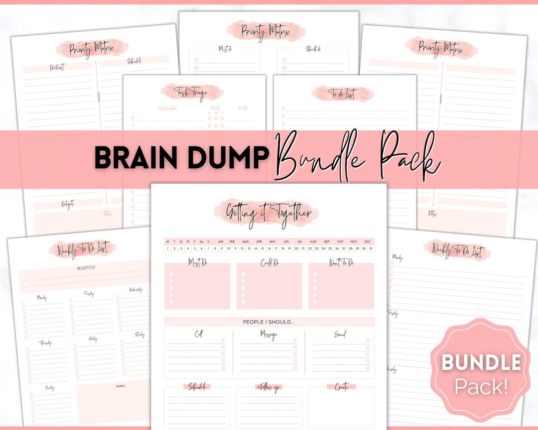 Brain Dump Printable BUNDLE, to Do List, ADHD Planner, Daily Template ...