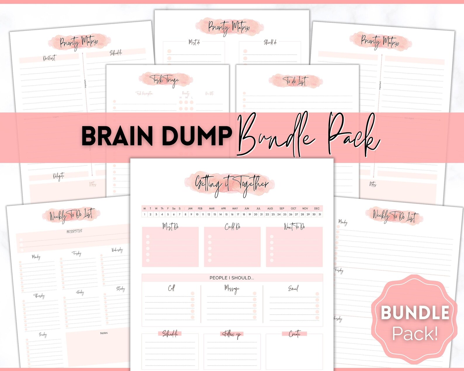 Brain Dump Printable BUNDLE to Do List ADHD Planner Daily - Etsy