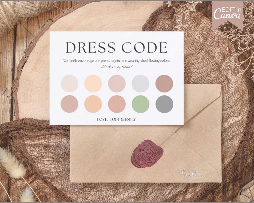 Guest Attire Card, EDITABLE Wedding Dress Code Card, Attire Color Code ...