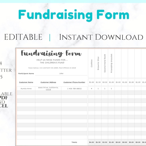 EDITABLE Kids Fundraising Form Fundraiser Charitable - Etsy