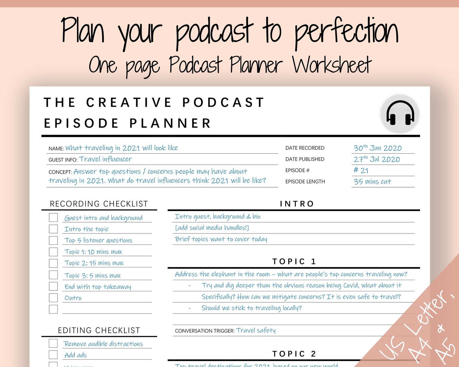 Editable Podcast Planner BUNDLE Pack. Podcast Template Content - Etsy