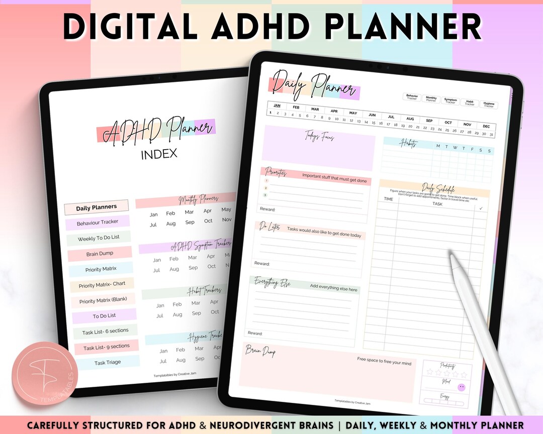 ADHD Digital Planner, Daily Planner for Neurodivergent Adults, Brain ...