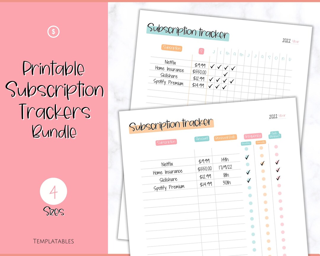 Subscription Tracker Printable, Expense Tracker, Budget Planner ...