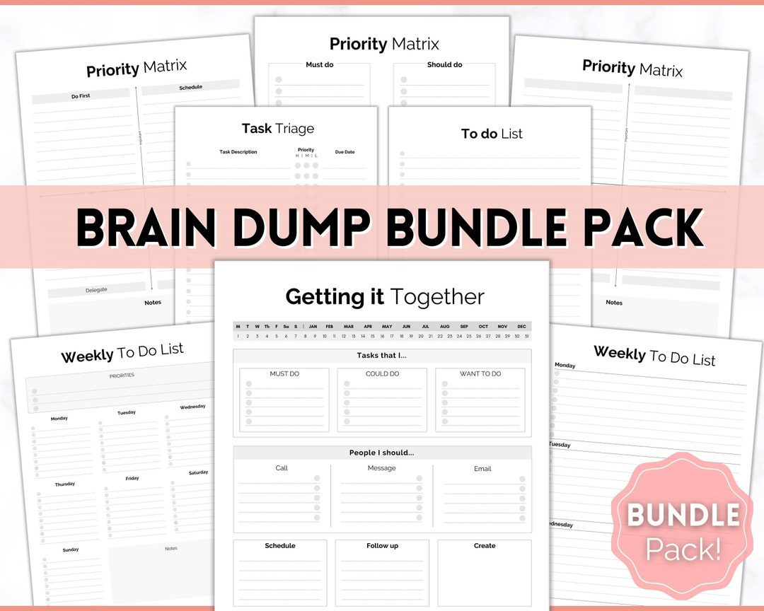 Brain Dump Printable BUNDLE, to Do List, ADHD Planner, Daily Template ...