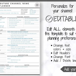 Youtube Planner, Video Planner, Social Media Content Calendar, EDITABLE ...