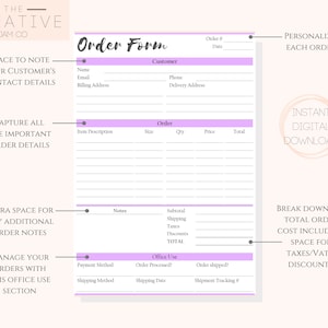 Order Form Template. Printable PURPLE Customer Order Sales Invoice ...