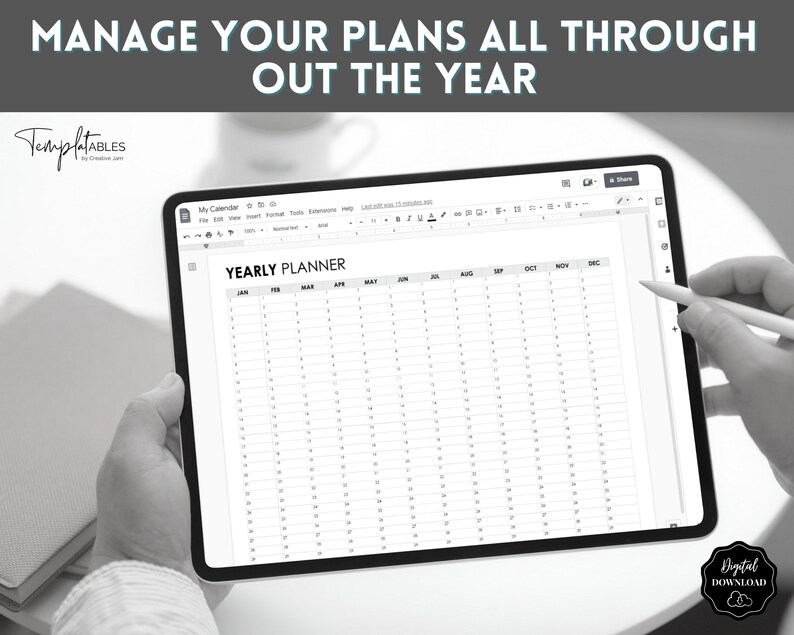 Perpetual Calendar, EDITABLE Yearly Overview, Undated Year at a Glance ...