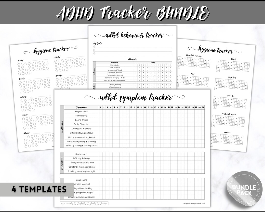 ADHD Symptom Tracker, Behavior & Hygiene Tracker BUNDLE Monthly ...