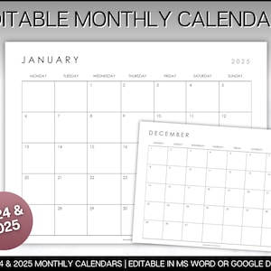 EDITABLE Monthly Calendar 2024 & 2025 Templates Included! Editable ...
