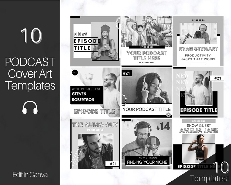 10 Editable Podcast Cover Art Templates. Podcast Canva BUNDLE. | Etsy