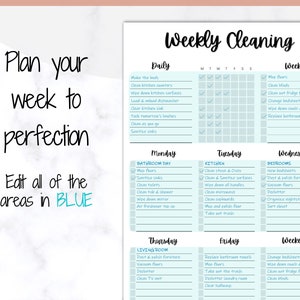 Weekly Cleaning Checklist, EDITABLE Schedule, Cleaning Planner, Weekly ...