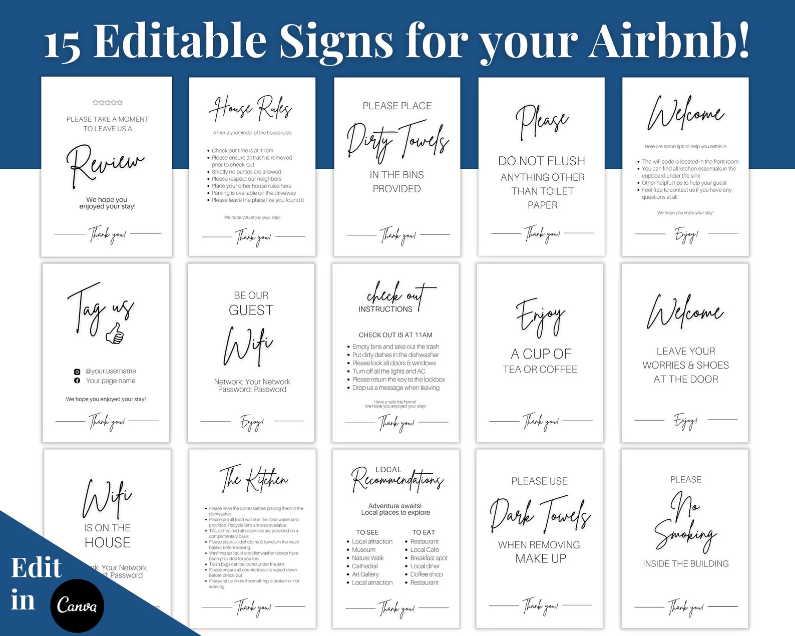 Airbnb Host BUNDLE Editable Airbnb Signs Welcome Book - Etsy UK