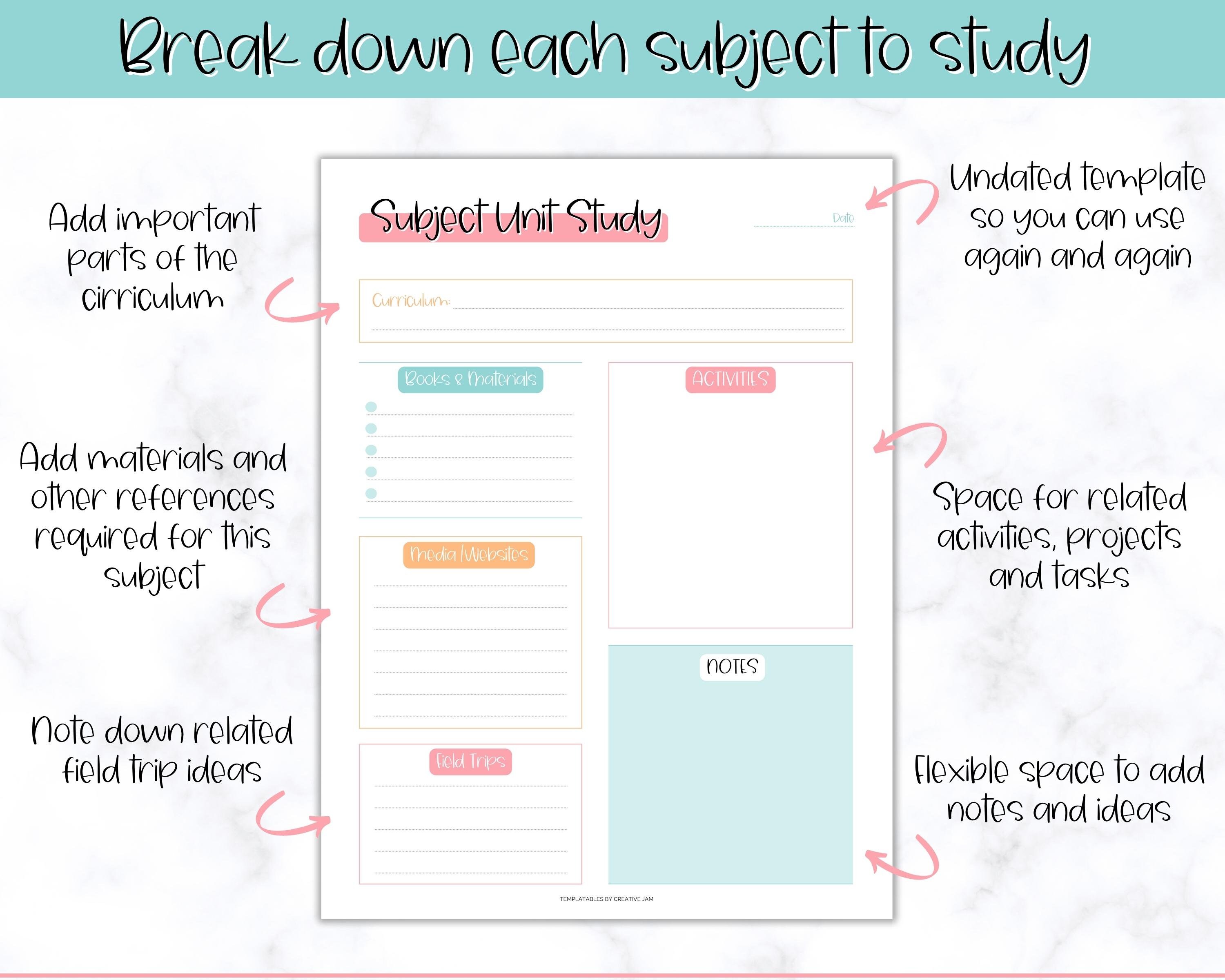 Unit Study Planner Printable Homeschool Planner Template - Etsy UK