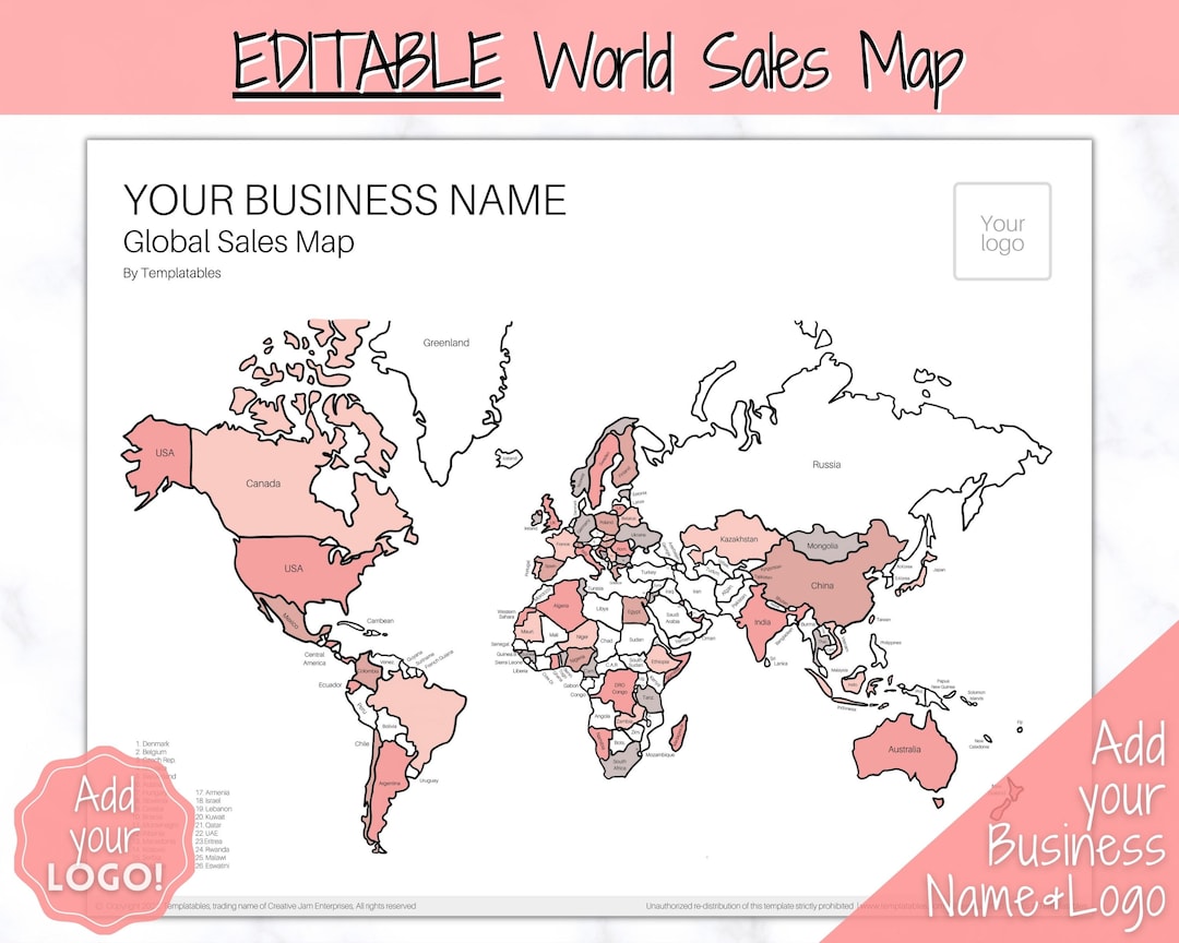 EDITABLE GLOBAL Sales Map, Etsy World Sales Tracker, Business Sales Map ...